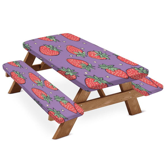 ADECORIVY Strawberry Purple Picnic Table Cover with Bench Covers ...