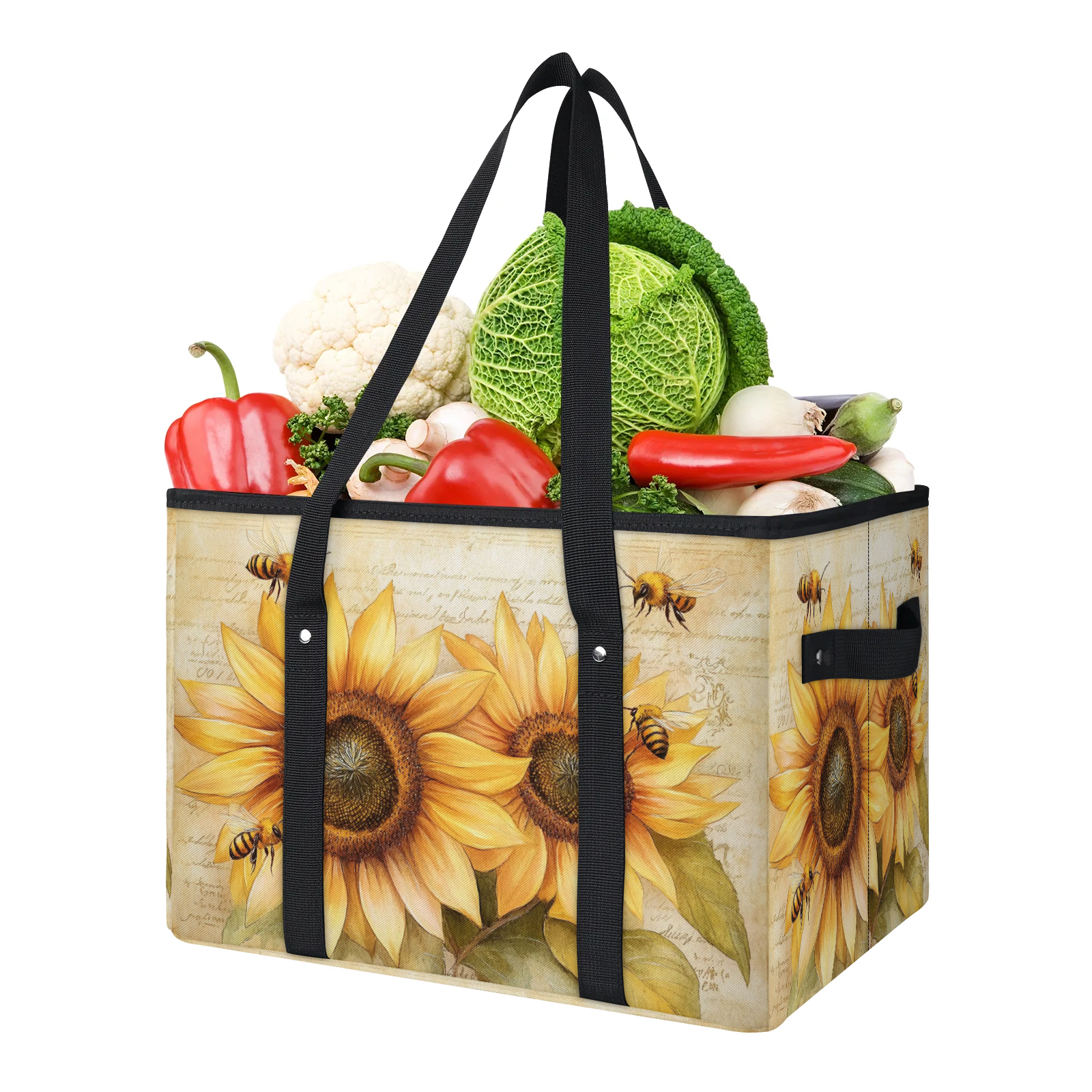 ADECORIVY Sunflower Bee Reusable Grocery Bags, Foldable Reusable ...