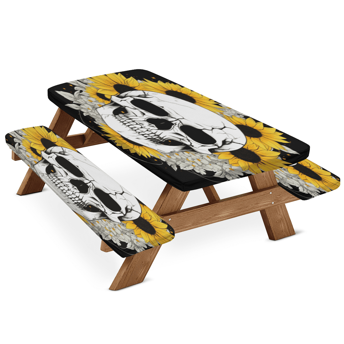 ADECORIVY Sunflower Flower Skull Picnic Table Cover with Bench Covers ...