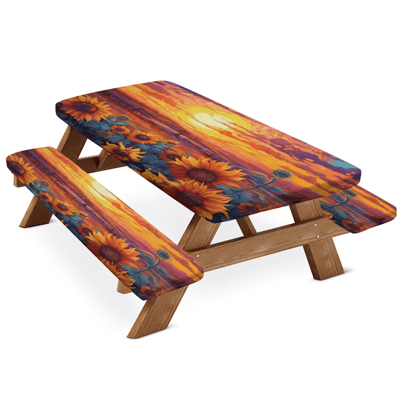 ADECORIVY Sunflower Flowers Sun Picnic Table Cover with Bench Covers ...
