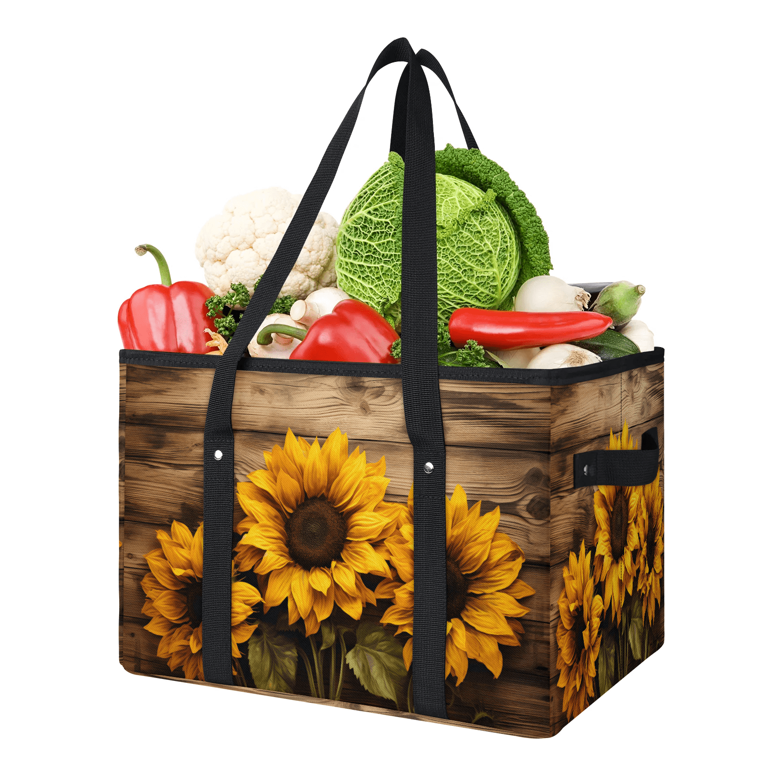 ADECORIVY Sunflower Wooden Board Reusable Grocery Bags, Foldable ...