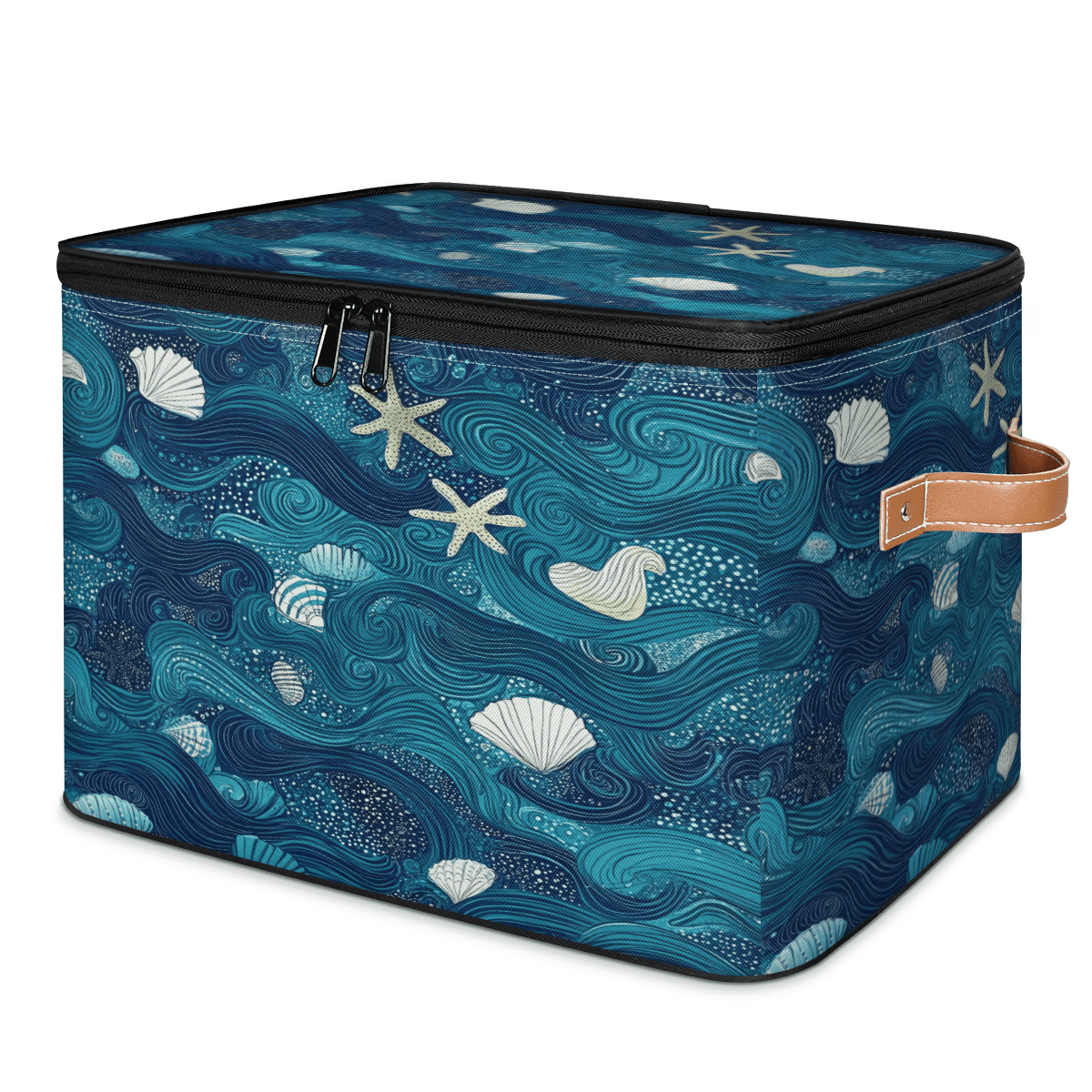 ADECORIVY Teal Conch Starfish Storage Bin with Lid, Fabric Foldable ...