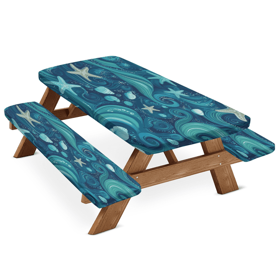 ADECORIVY Teal Starfish Conch Picnic Table Cover with Bench Covers ...