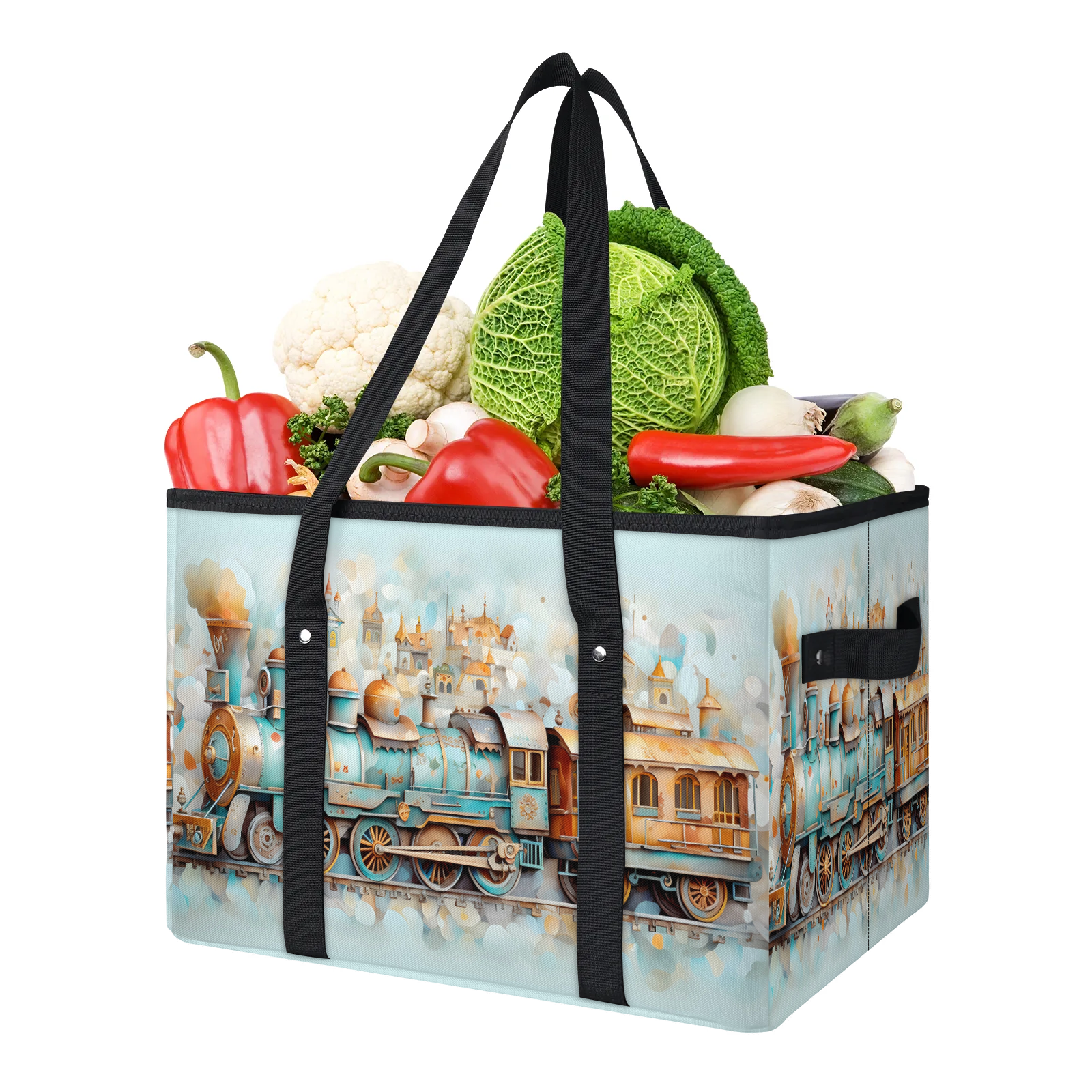 ADECORIVY Train Cartoon Reusable Grocery Bags, Foldable Shopping Bags ...