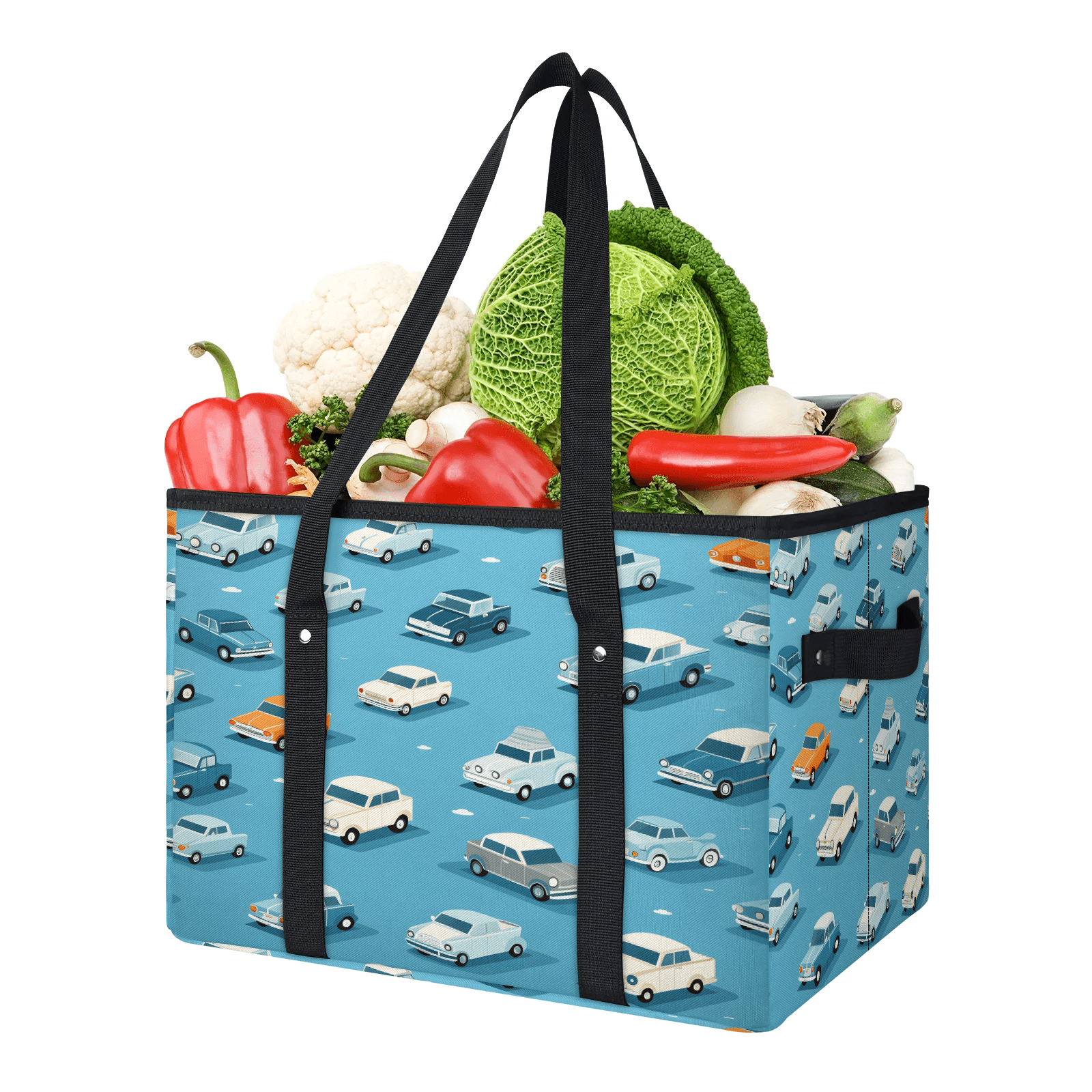 ADECORIVY Travel Car Blue Reusable Grocery Bags, Foldable Shopping Bags ...