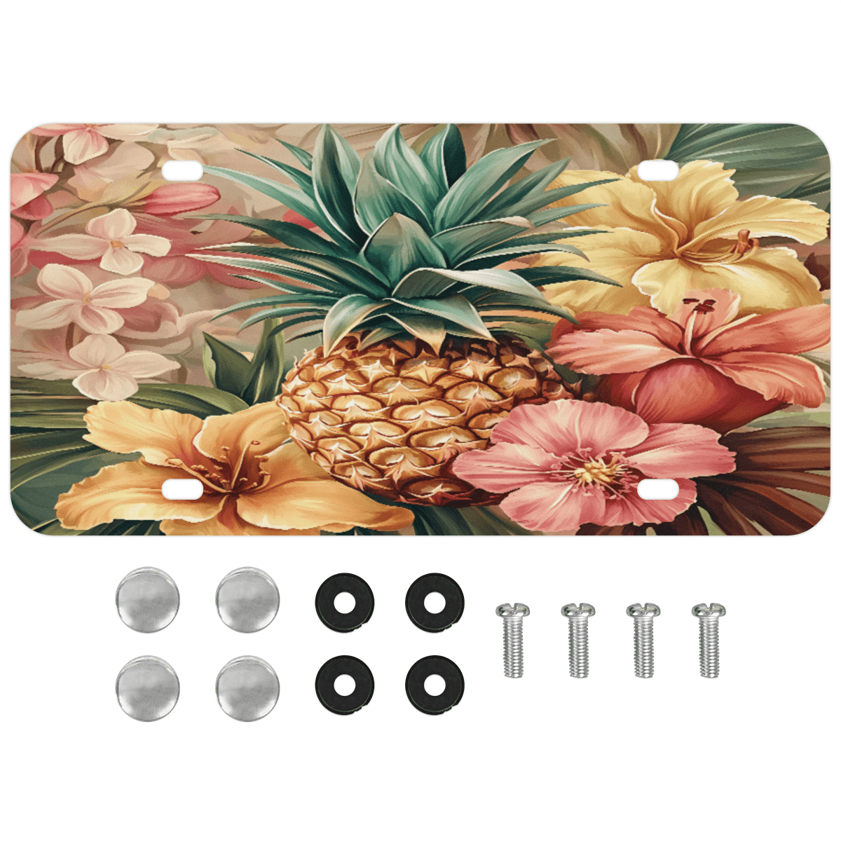 ADECORIVY Tropical Ppineapple Flowers License Plate, Aluminum ...