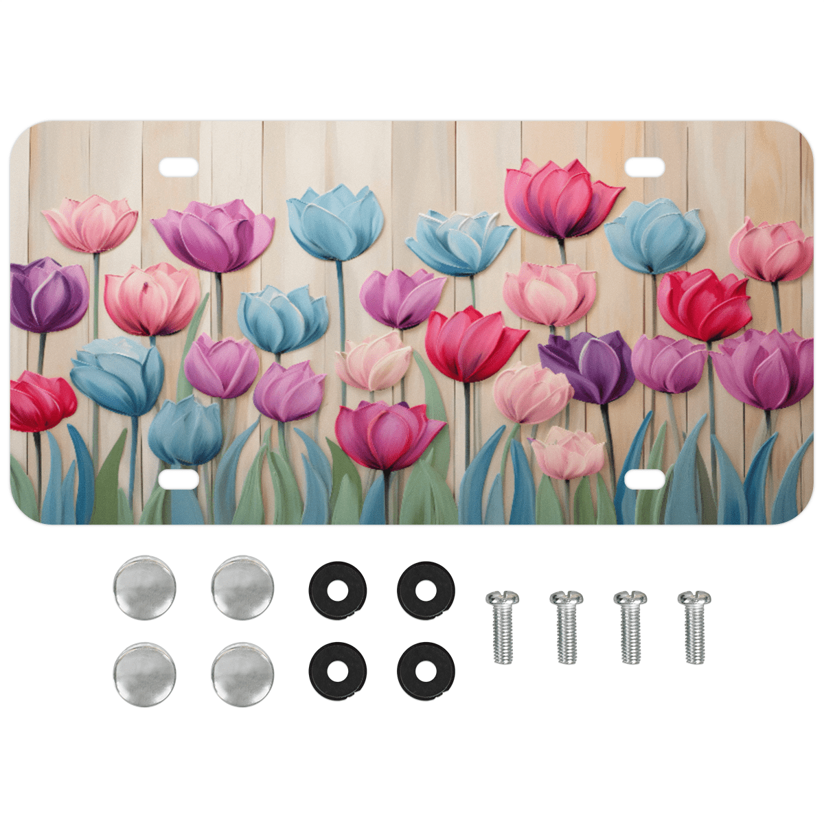 ADECORIVY Tulip Flower Wooden License Plate, Aluminum Decorative ...