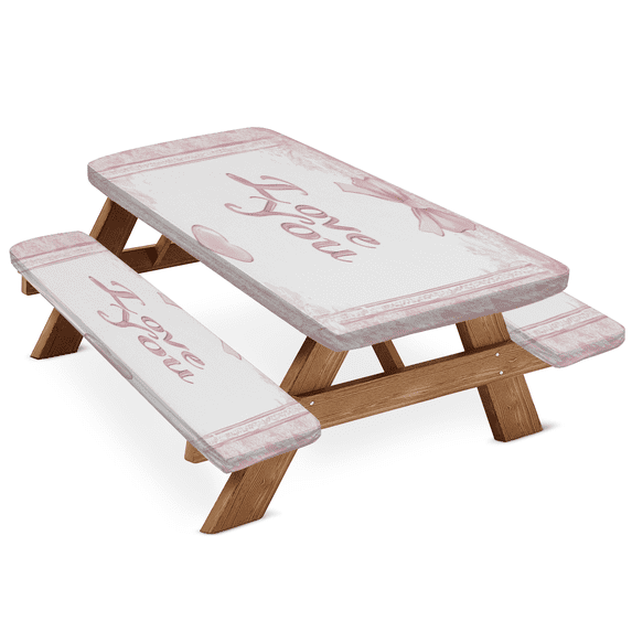 ADECORIVY Valentine's Day Heart Picnic Table Cover with Bench Covers ...