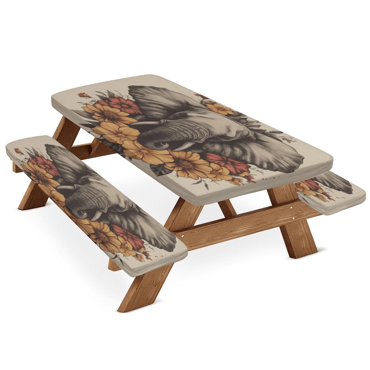 ADECORIVY Vintage Elephant Picnic Table Cover with Bench Covers ...