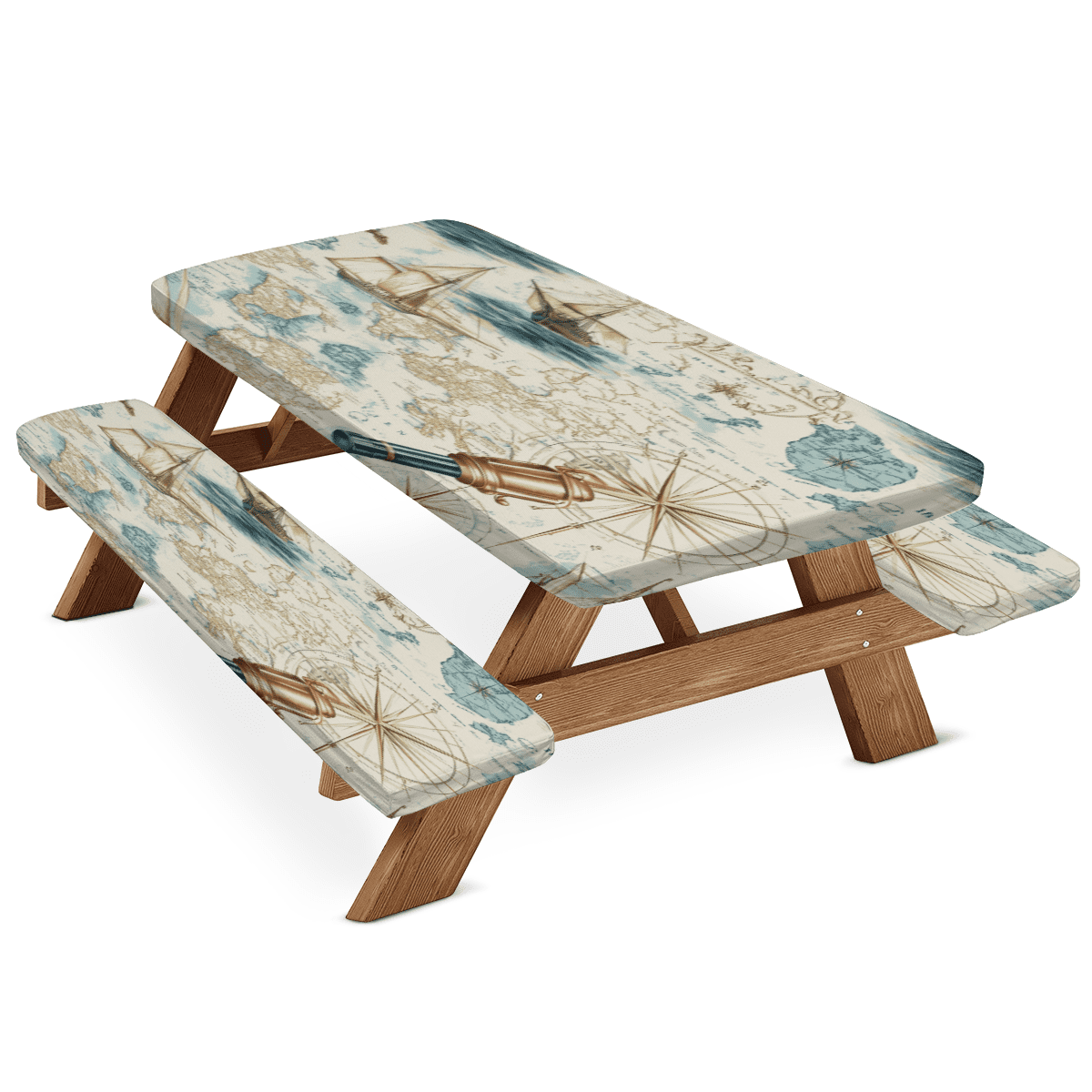 ADECORIVY Vintage Nautical Picnic Table Cover with Bench Covers ...
