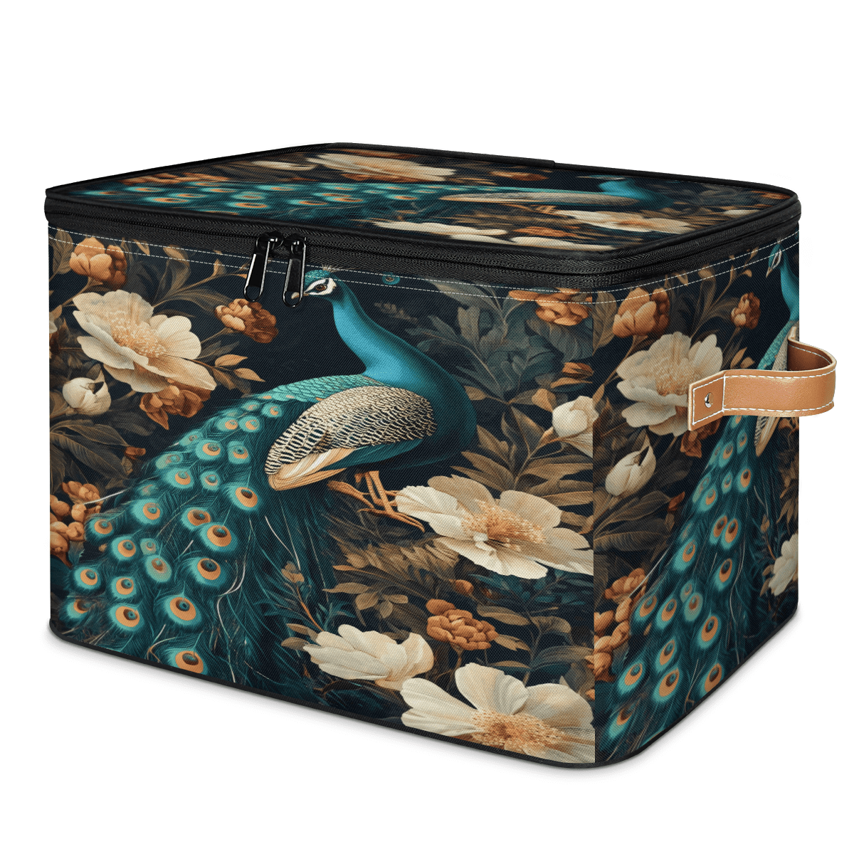 ADECORIVY Vintage Peacock Storage Bin with Lid, Fabric Foldable Shelf ...