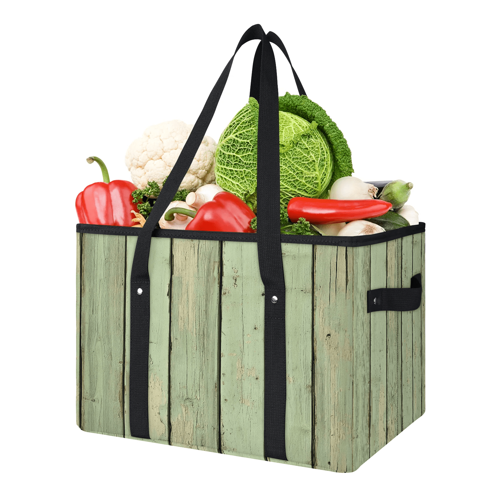ADECORIVY Vintage Wooden Reusable Grocery Bags, Foldable Reusable ...