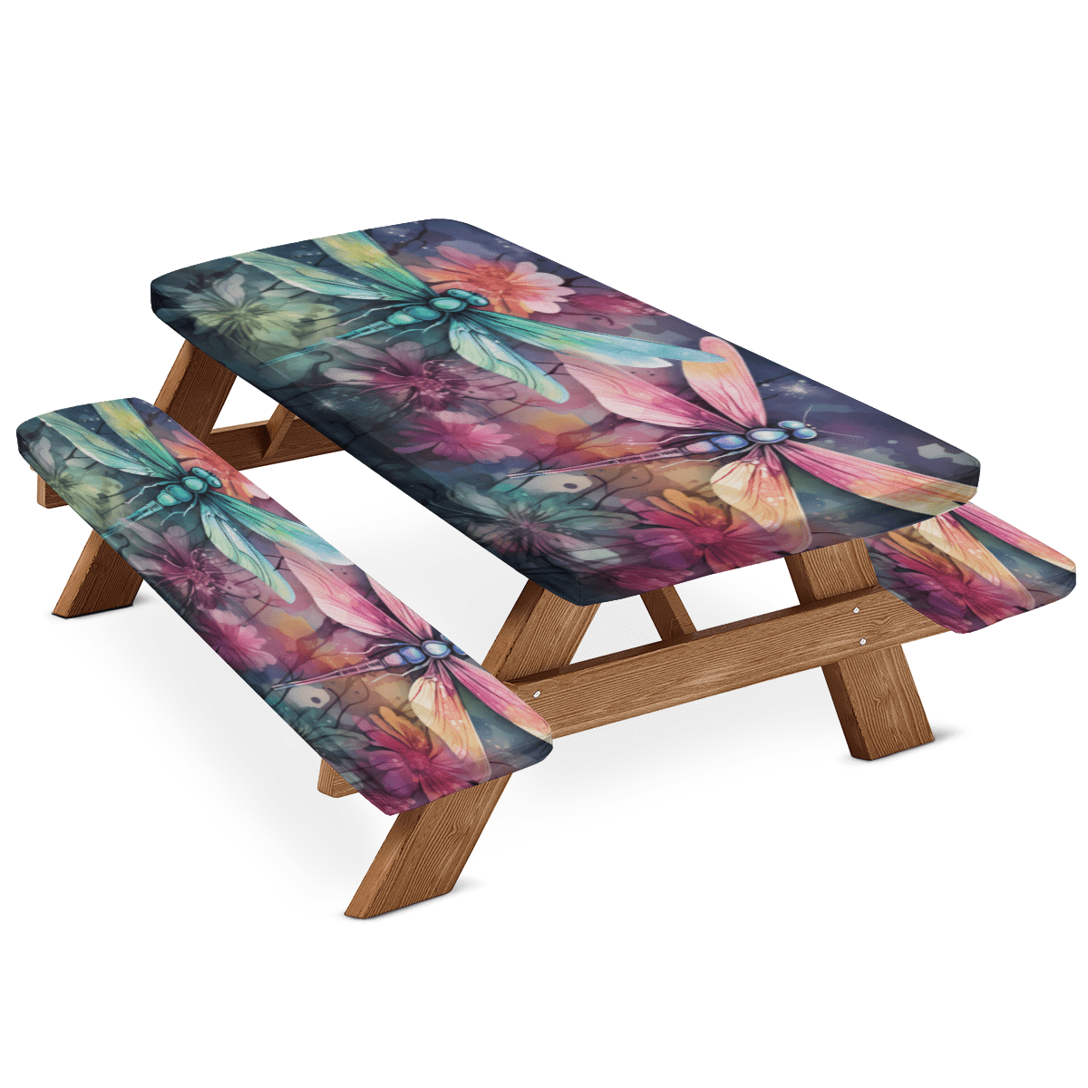 ADECORIVY Watercolor Dragonfly Flower Picnic Table Cover with Bench ...