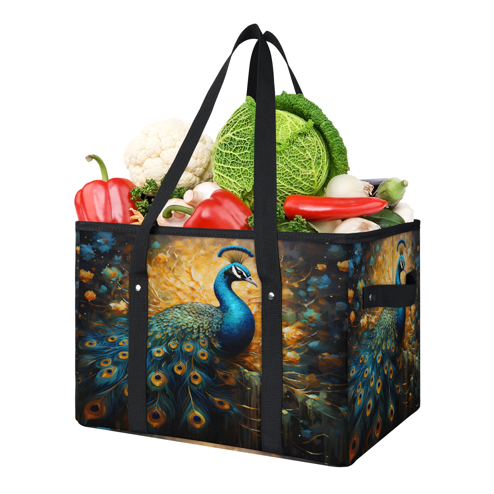 ADECORIVY Watercolor Peacock Reusable Grocery Bags, Foldable Shopping ...