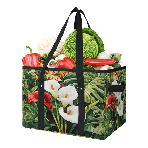 ADECORIVY White Red Calla Lilies Reusable Grocery Bags, Foldable ...