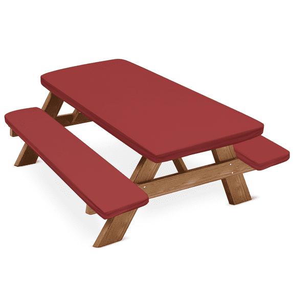ADECORIVY Wine Red Picnic Table Cover with Bench Covers, Waterproof ...