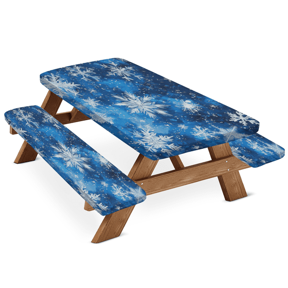 ADECORIVY Winter Blue Snowflakes Picnic Table Cover with Bench Covers ...