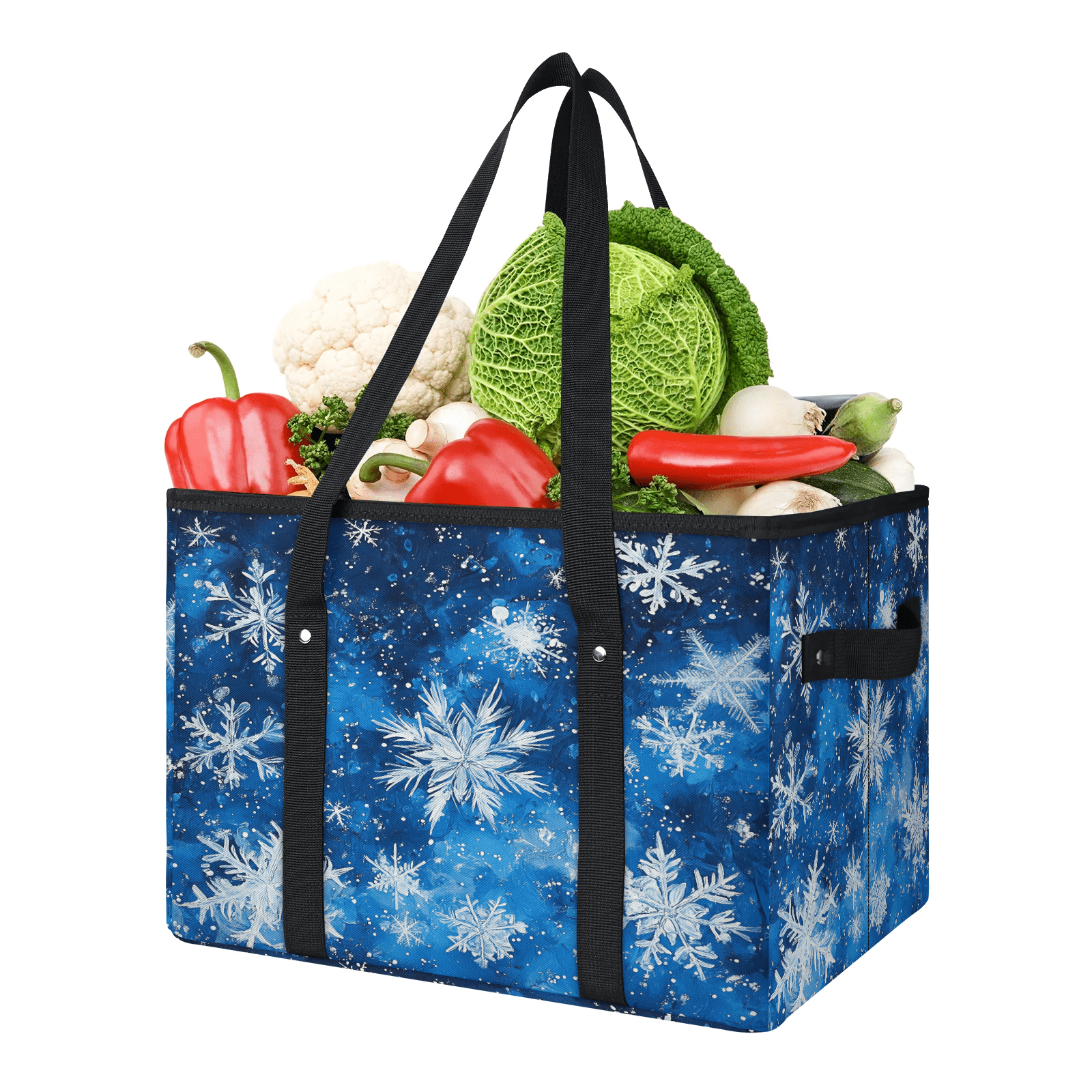 ADECORIVY Winter Blue Snowflakes Reusable Grocery Bags, Foldable ...