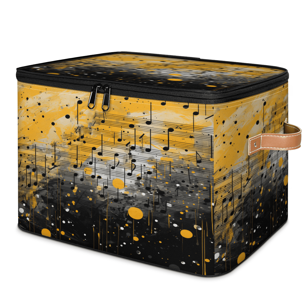 ADECORIVY Yellow Black Musical Notes Storage Bin with Lid, Decorative ...