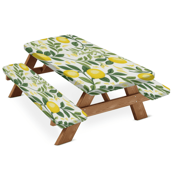 ADECORIVY Yellow Lemon Leaves Picnic Table Cover with Bench Covers ...