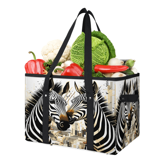 ADECORIVY Zebra Pattern Reusable Grocery Bags, Foldable Shopping Bags ...