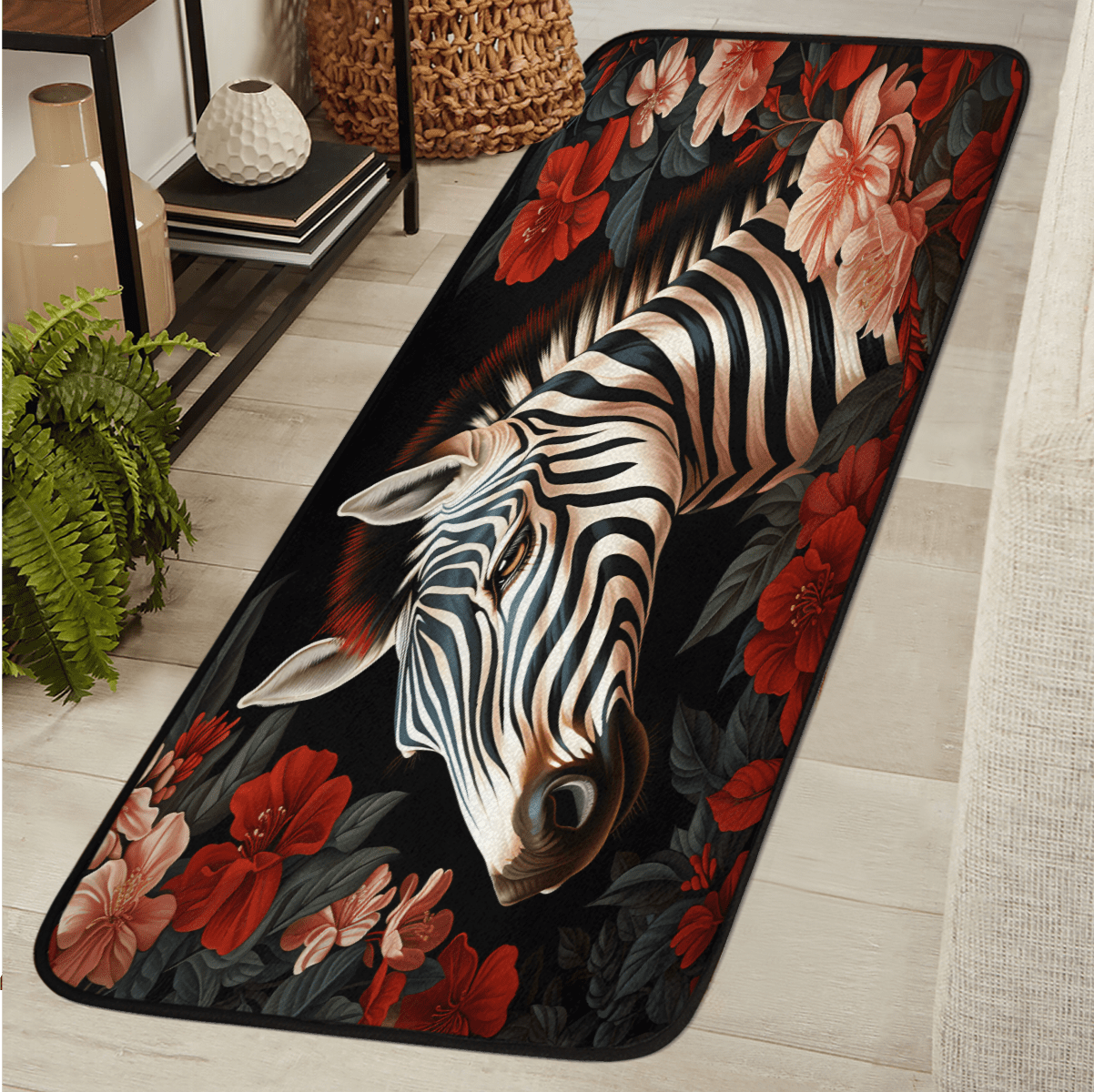 ADECORIVY Zebra Red Flower Runner Rug 2x6 Washable Runner for Hallway ...