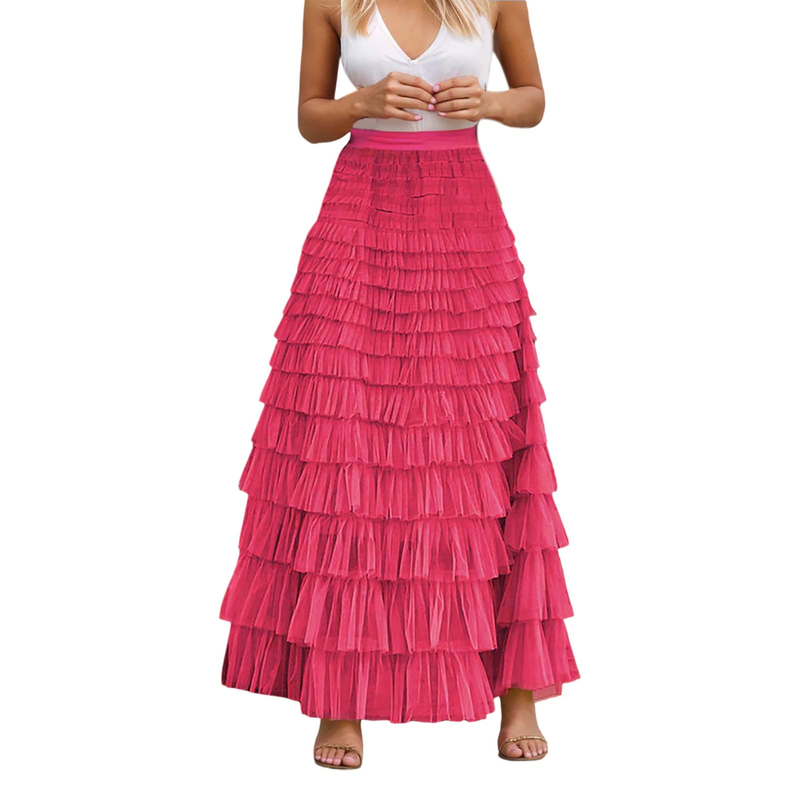 ADEYPCGD Elegant High Waist Layered Mesh Skirt for Women Versatile ...