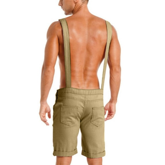 ADEYPCGD Men's Denim Jumpsuit Overalls Dungaree Shorts Loose Fit ...