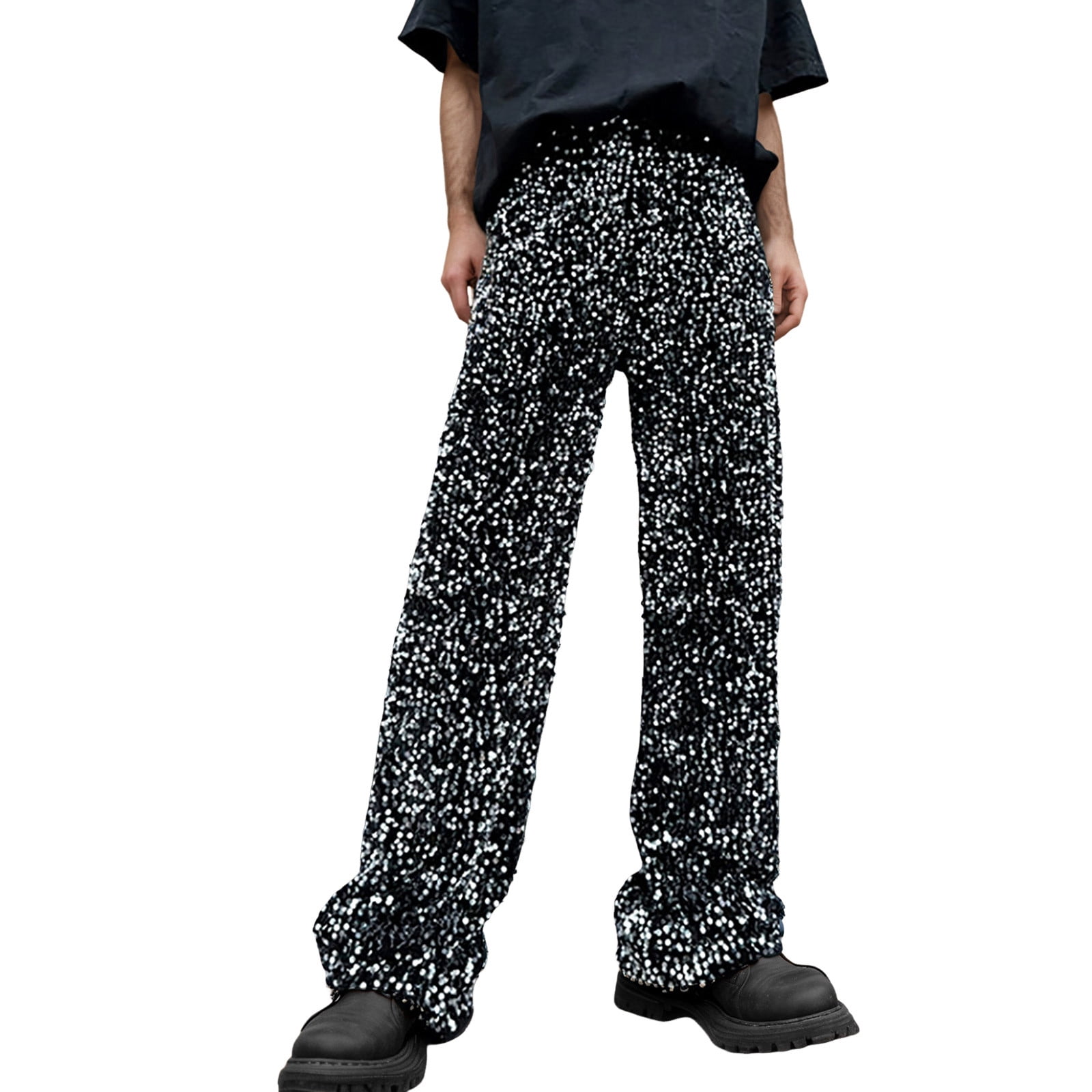 ADEYPCGD Men's Glitter Casual Performance Trousers Wide Leg Elastic ...