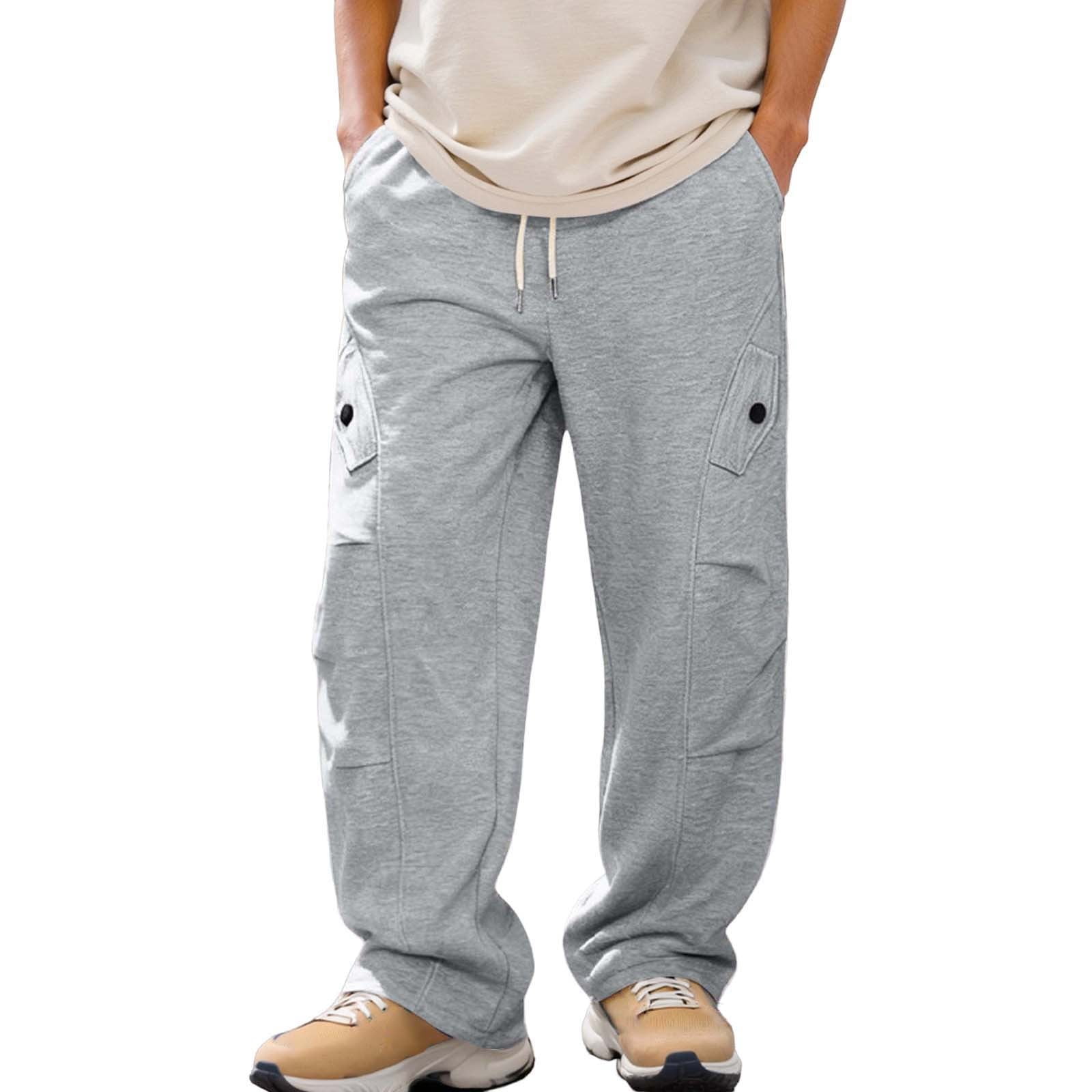 ADEYPCGD Men's High Street Casual Twill Jogger Pants Straight Cut Wide ...