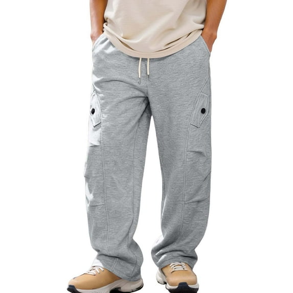 ADEYPCGD Men's High Street Casual Twill Jogger Pants Straight Cut Wide ...