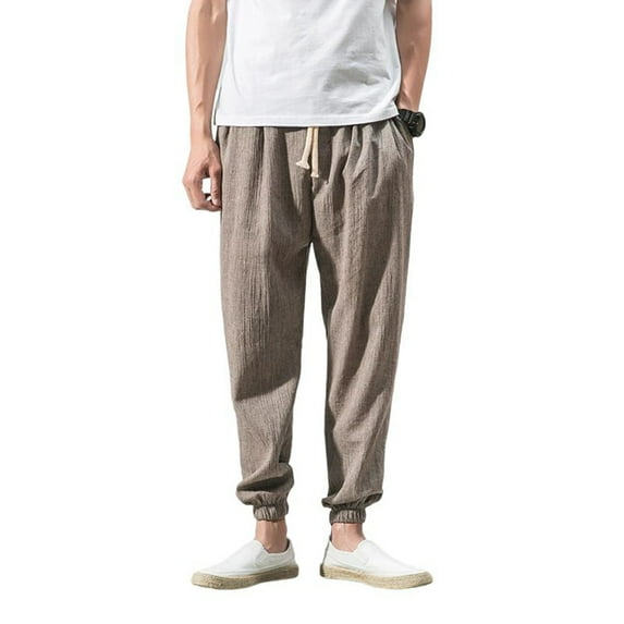 ADEYPCGD Men's Hop Casual Harem Joggers Linen Drawstring Elastic Waist ...