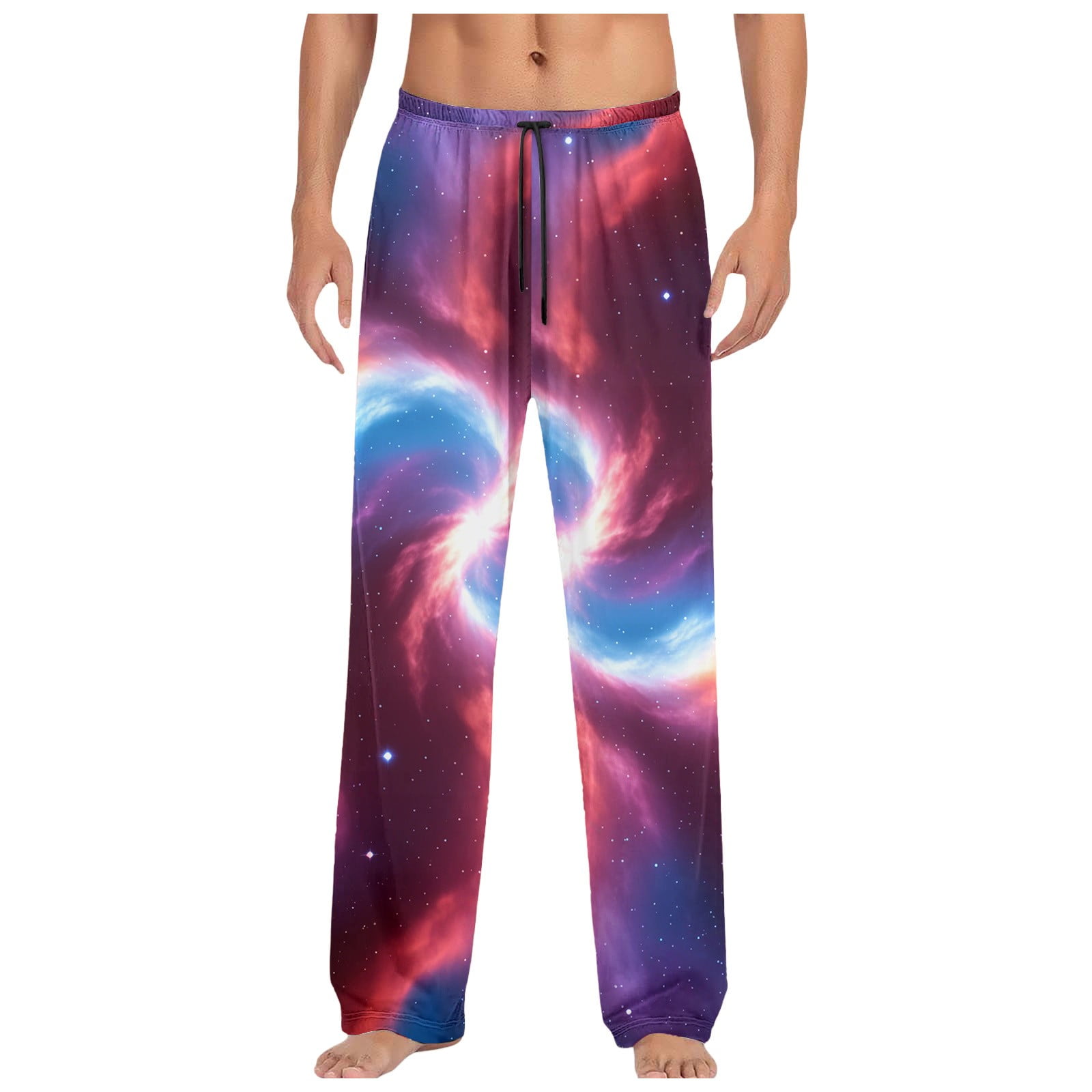 ADEYPCGD Men's Star Theme Printed Casual Drawstring Trousers Long Loose ...