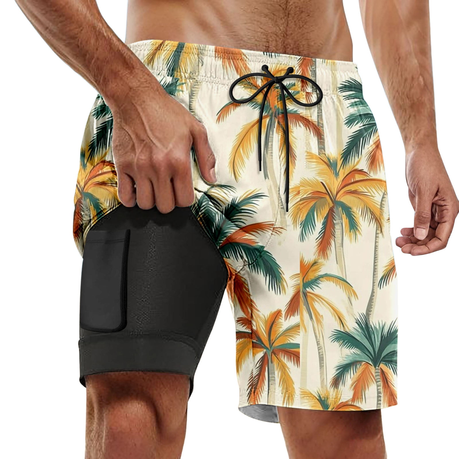 ADEYPCGD Men's Summer Casual Double Layer Swim Trunks Beach Board ...