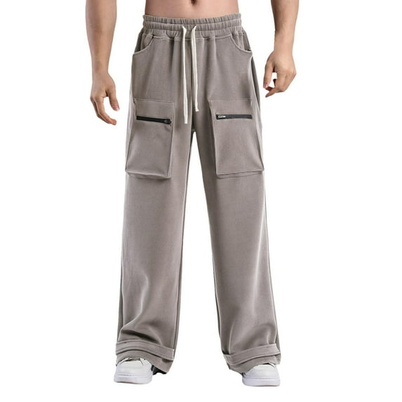 ADEYPCGD Men's Utility Work Pants with Multiple Pockets Loose Fit Wide ...