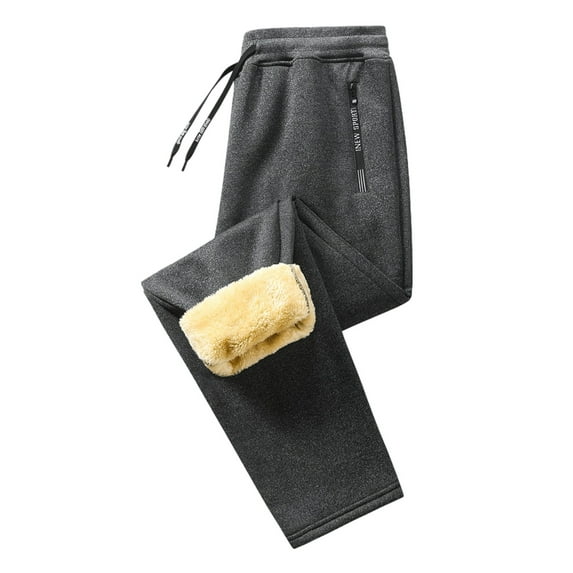 ADEYPCGD Men's Winter Lined Casual Trousers Relaxed Wide Leg Fit ...