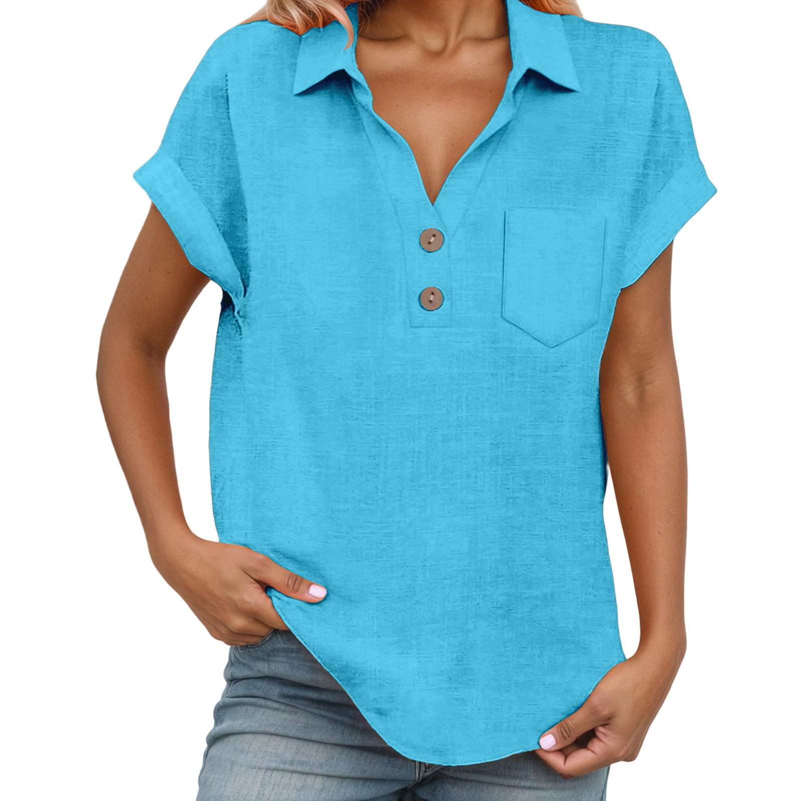 ADEYPCGD Women's Button Down Blouse for Women Breathable Short Sleeve ...