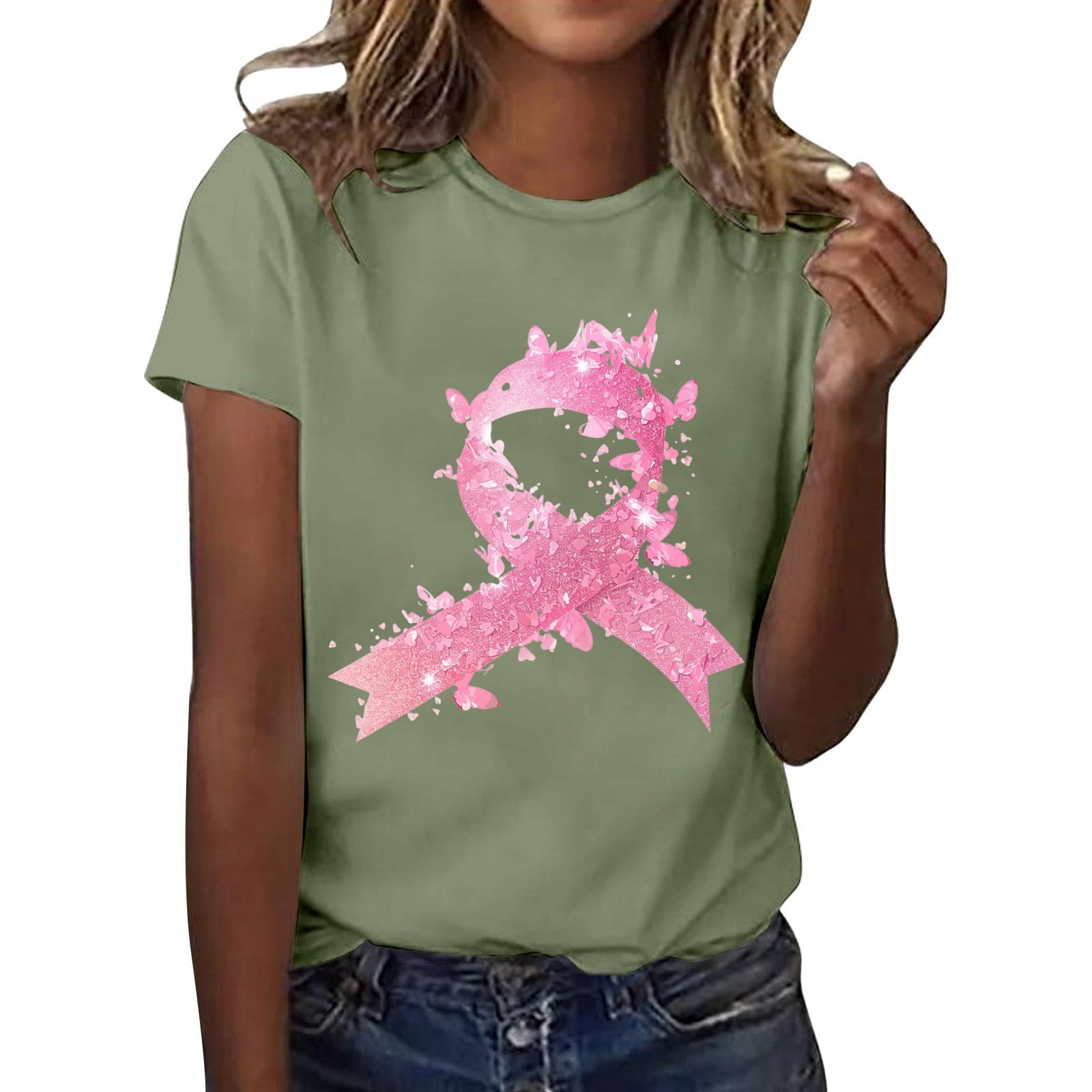 ADEYPCGD Women's Cancer Awareness Month Graphic Tee Soft Comfort Short ...