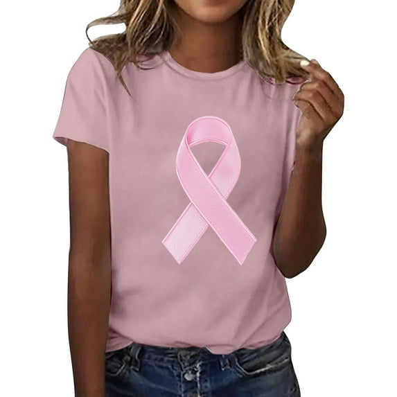 ADEYPCGD Women's Cancer Awareness Ribbon Print Tee with V Neck for ...