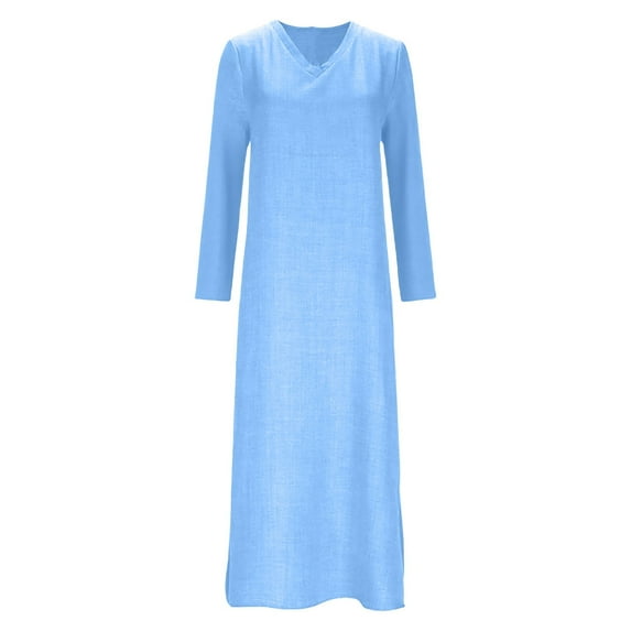 ADEYPCGD Women’s Casual Dress | Elegant Loose Fit V Neck Long Sleeve ...