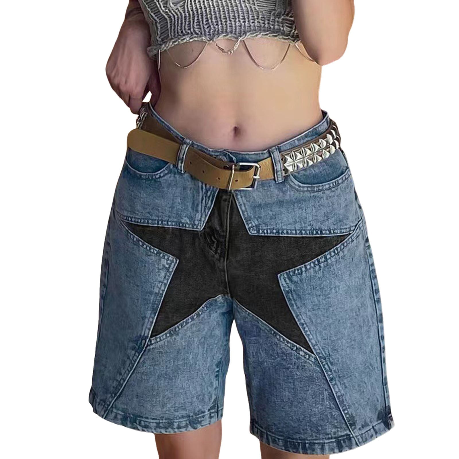 ADEYPCGD Women's Denim Shorts for Everyday Wear with Star Detailing ...