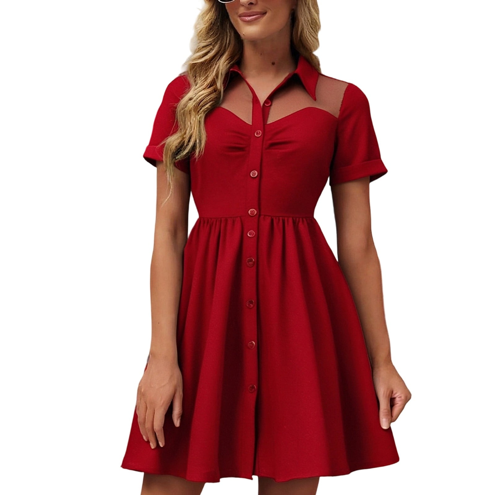 ADEYPCGD Women's Dress Featuring Stand Collar Lace Trim and Button ...