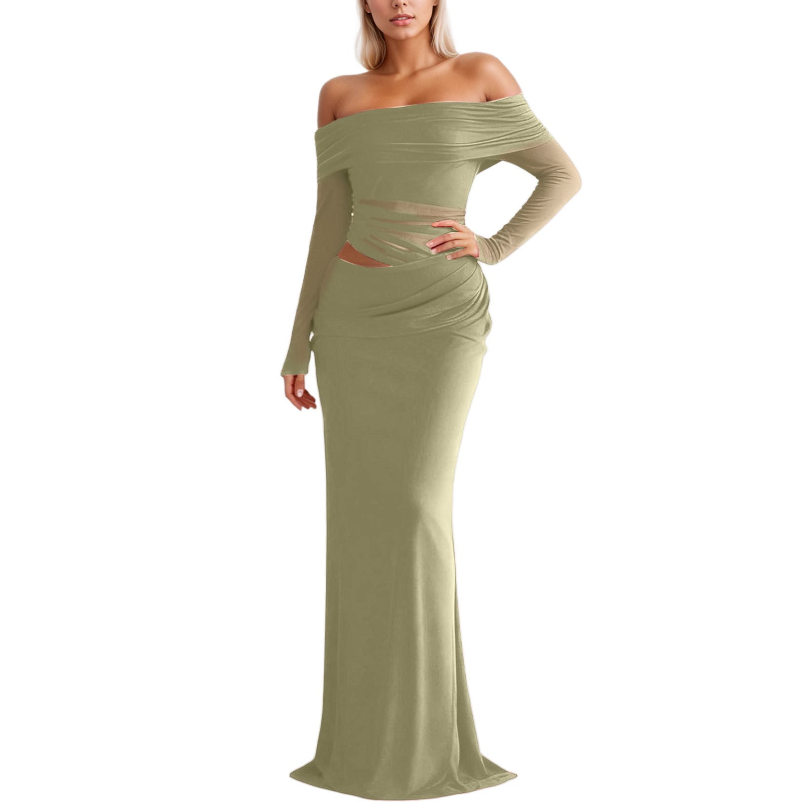 ADEYPCGD Women's Dress for Women Off-Shoulder Long Maxi Evening Gown ...