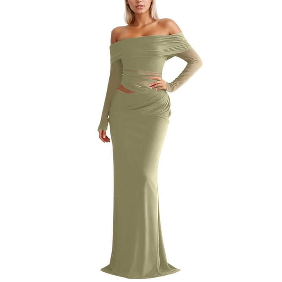 ADEYPCGD Women's Dress for Women Off-Shoulder Long Maxi Evening Gown ...