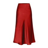 ADEYPCGD Women's Elegant Satin Midi Skirt with High Waist Elastic Band ...