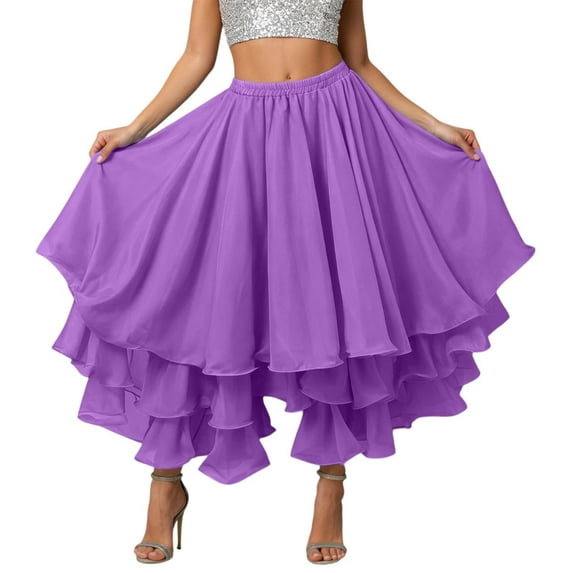 ADEYPCGD Women's Flowy Chiffon Tiered High Slit Belly Dance Performance ...