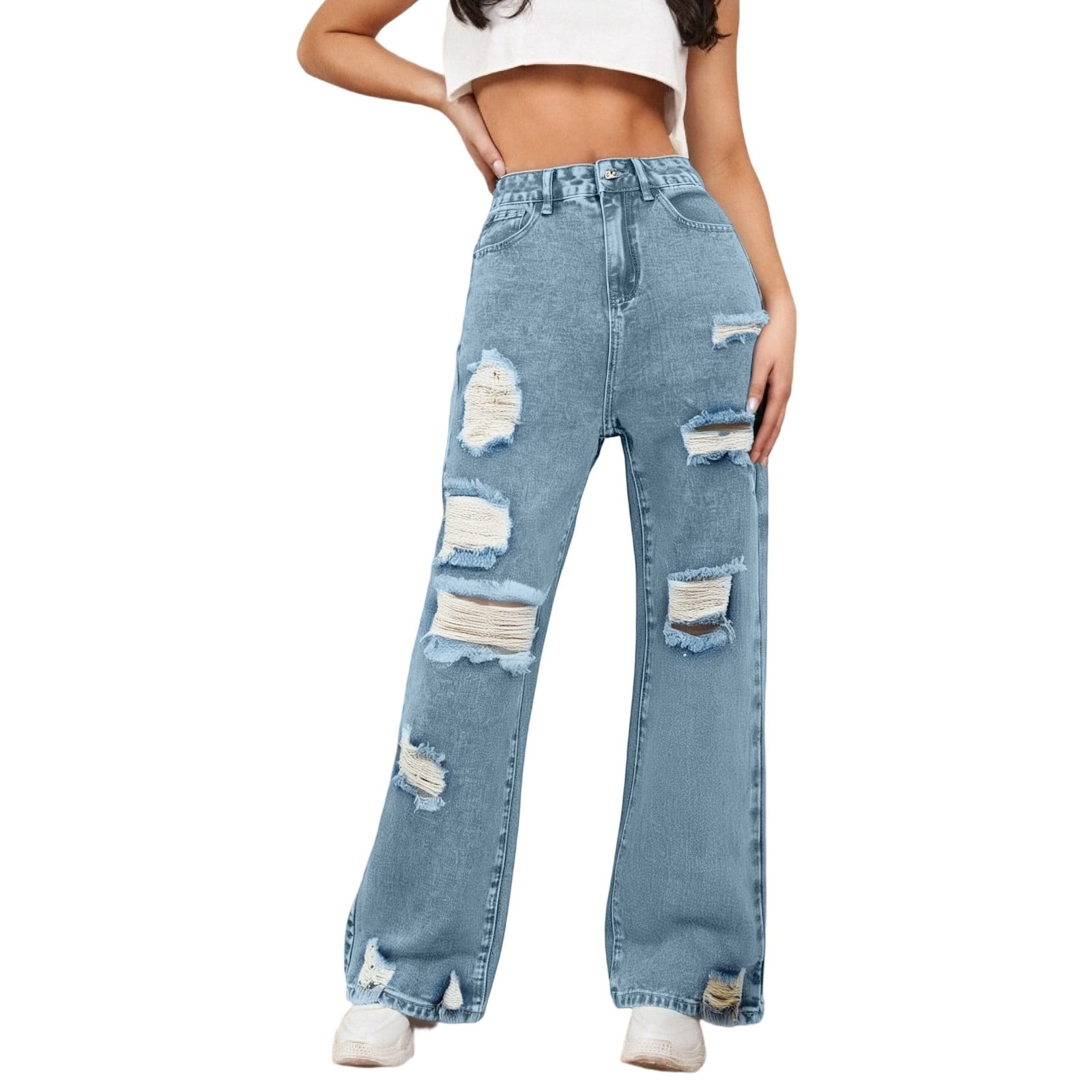 ADEYPCGD Women's High Rise Straight Leg Jeans for Everyday Travel ...