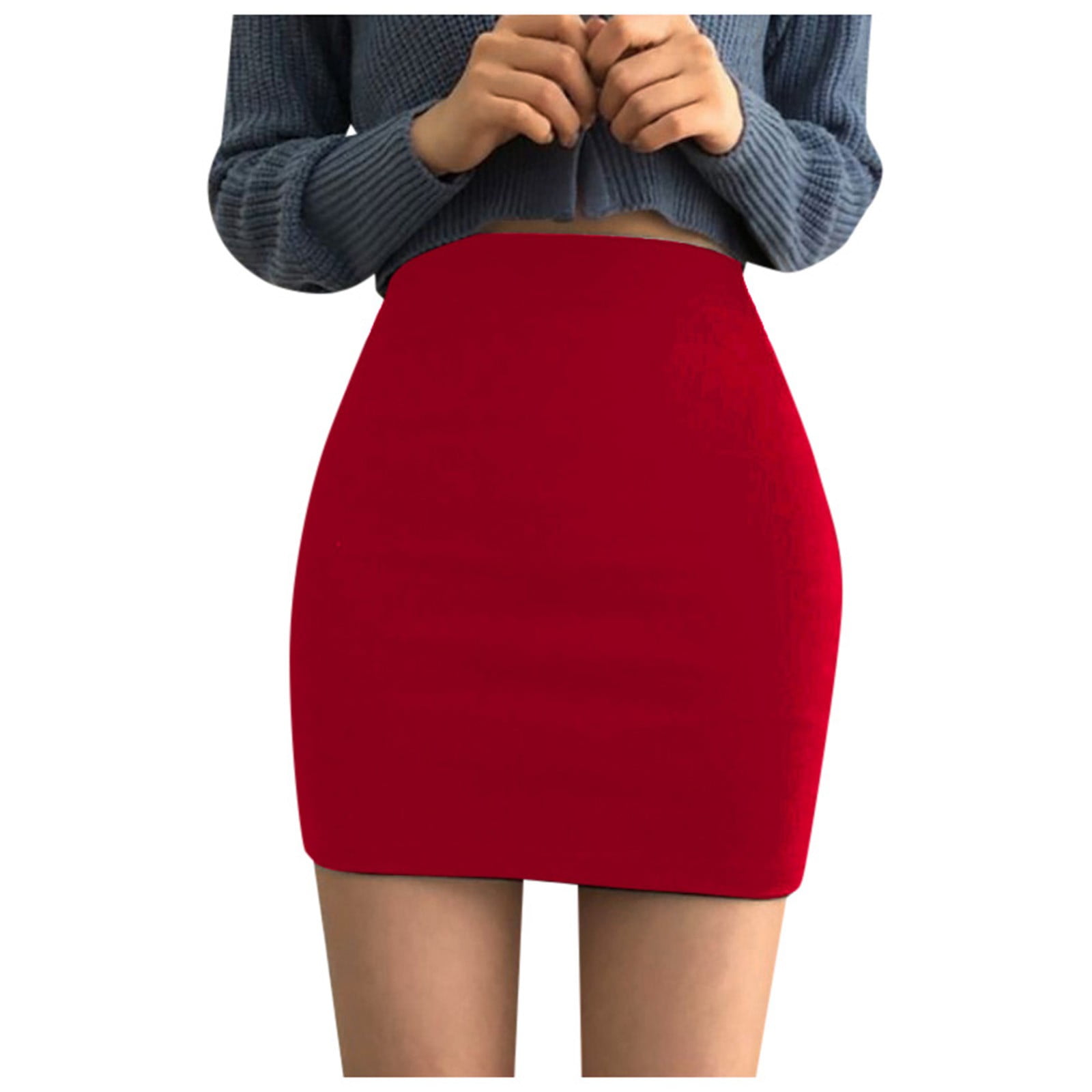ADEYPCGD Women's High Waist Bodycon Pencil Mini Skirt Solid Color ...