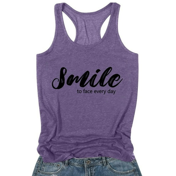 ADEYPCGD Women’s Layering Tank Tops Letter Printed I-Neck Sleeveless ...