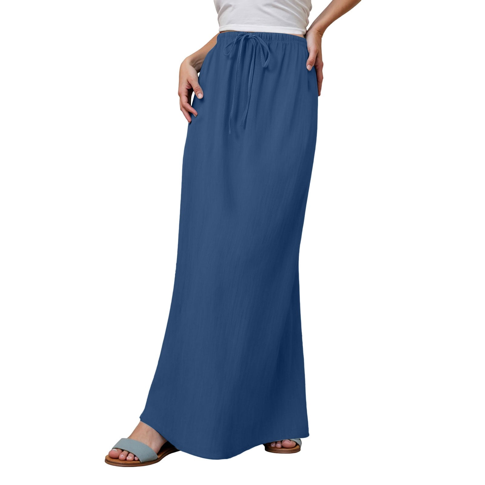 ADEYPCGD Women's Linen Maxi Skirt Summer Boho A-Line Flowy Long Skirt ...